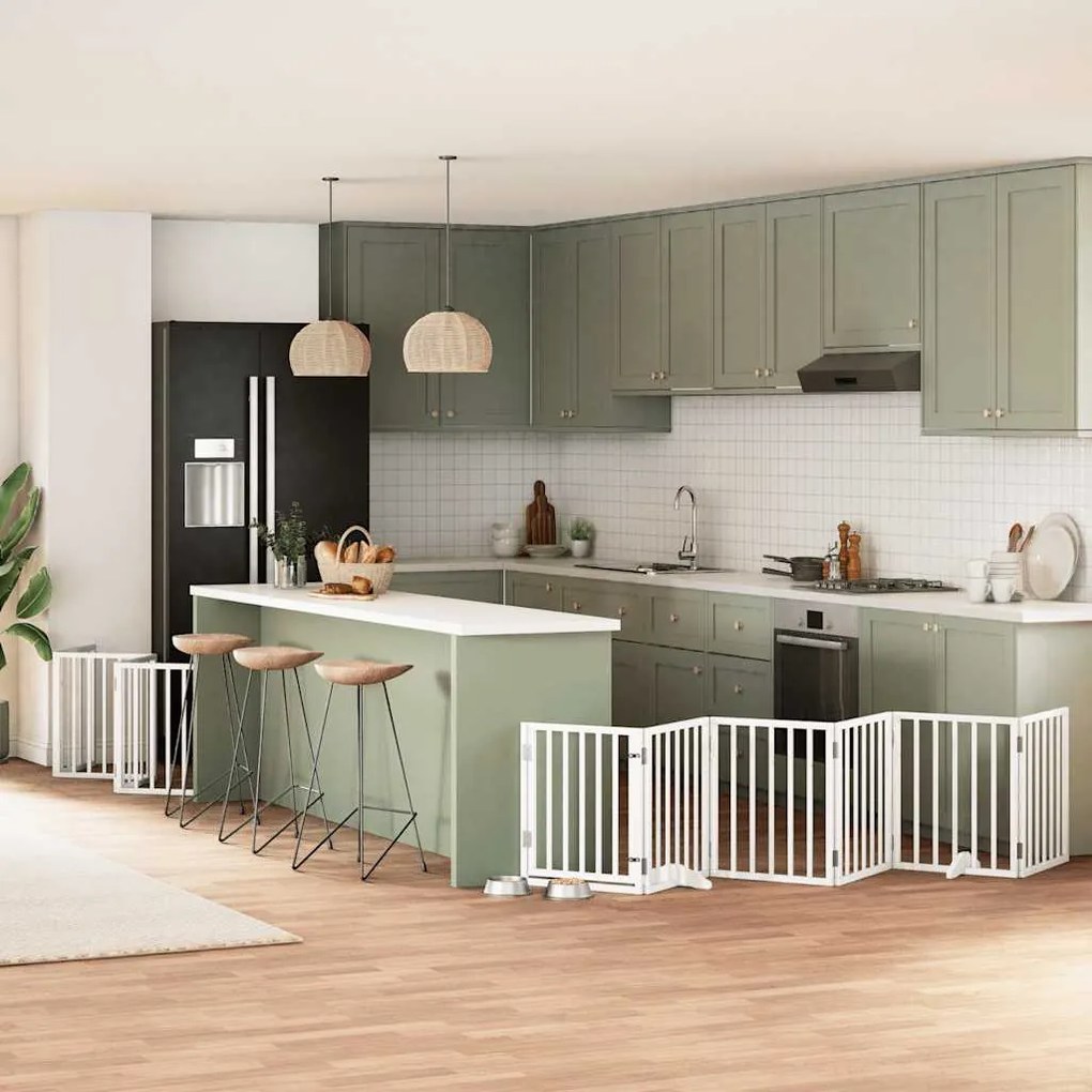 Zábrana pro psy s dvířky skládací 12 panelů bílá 600 cm topol 3155536
