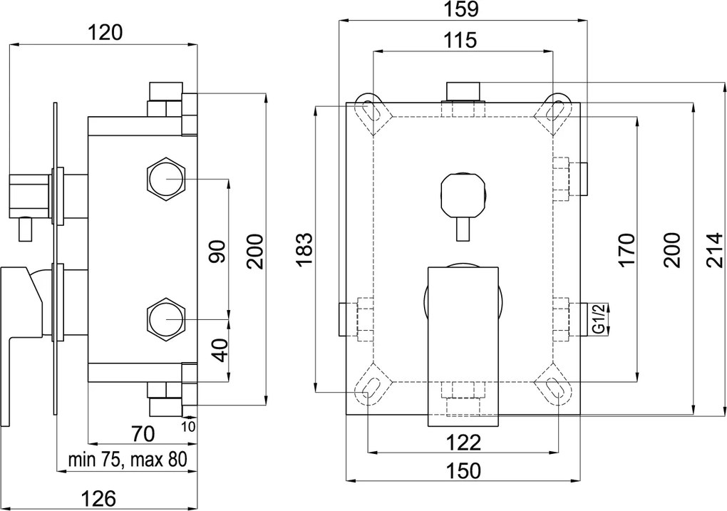 Novaservis Podomítková baterie s boxem 3 vývody, EDGE BOX36051RX,0