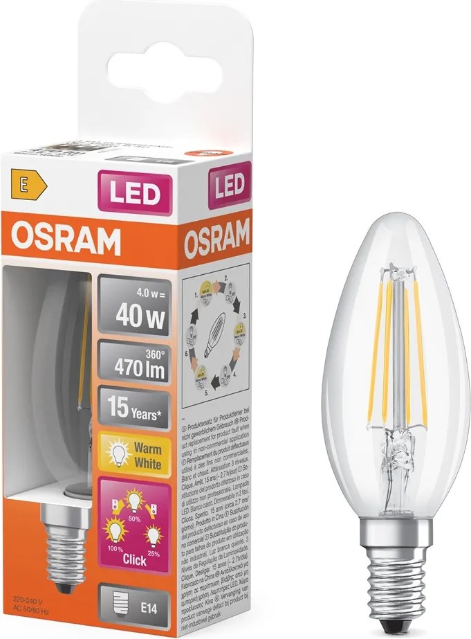 Stmívatelná LED žárovka E14 OSRAM 3-STEP DIM 4W 2700K 470LM