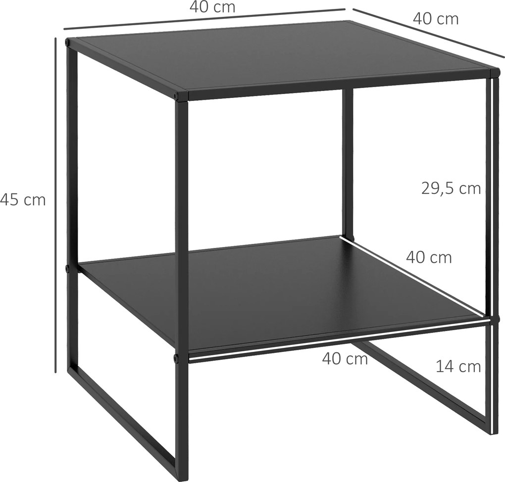 HOMCOM Odkládací stolek s policí 40x40x45 cm, konferenční stolek s ocelovým rámem, noční stolek do obývacího pokoje a ložnice v černé barvě | Aosom.de