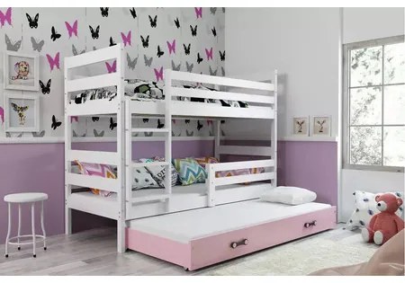 Dětská patrová postel ERYK s výsuvným lůžkem 80x190 cm - bílá Růžová