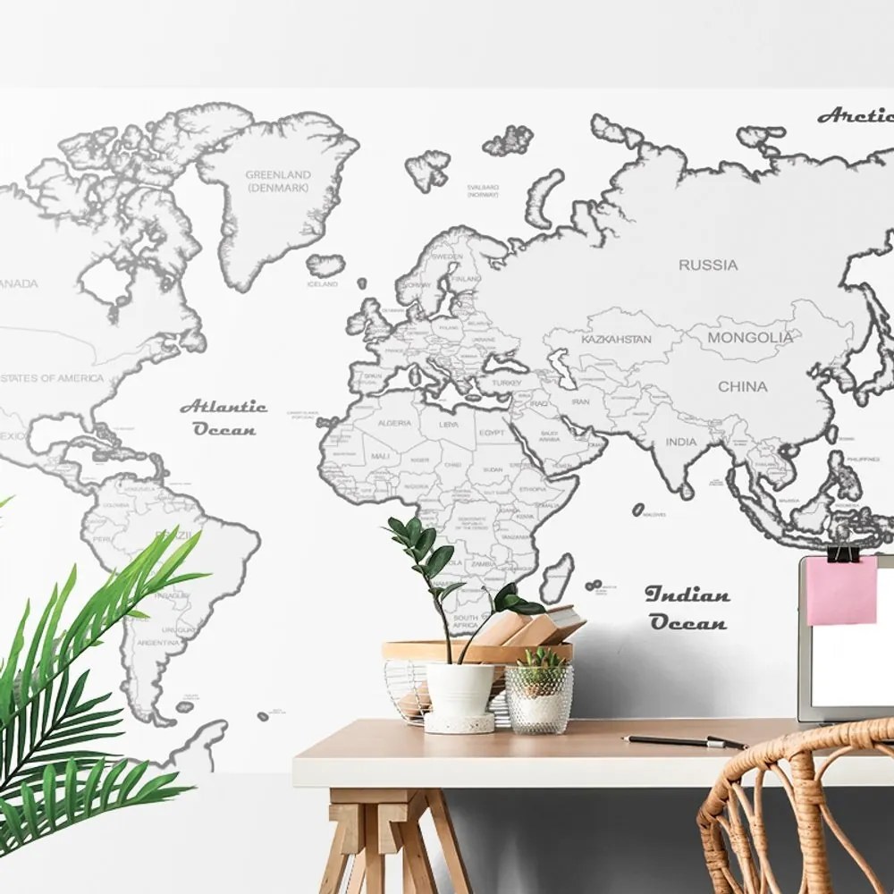 Tapeta mapa světa s šedým okrajem - 150x100 cm