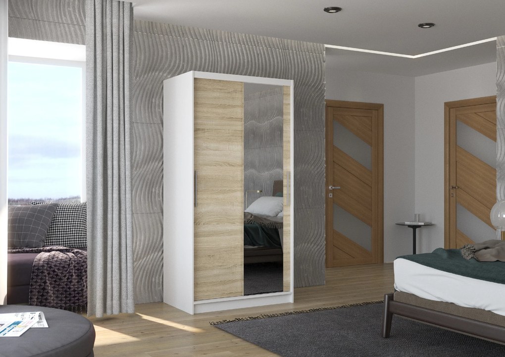 ADRK Furniture Posuvná skříň se zrcadlem BAROS 100 ADRK-SW-BAR-WS-100