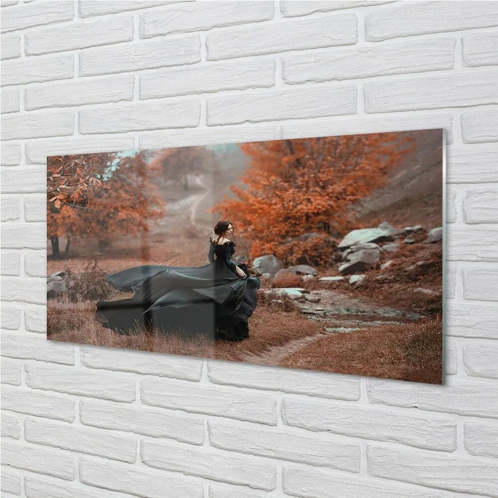 Obraz na skle Ženské podzimní hory 100x50 cm