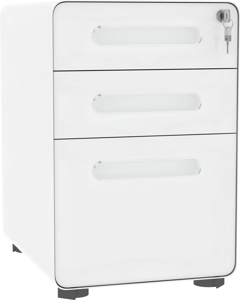 Vinsetto Mobilní Kancelářský Kancelářský Stojan s 3 Zásuvkami, Office Cabinet, Storage Cabinet, Ocel, Bílá, 39 x 48 x 59 cm | Aosom