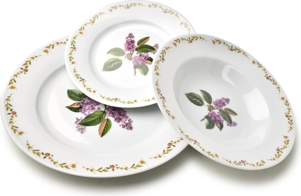 Porcelánová jídelní sada LEA Lilac 18 ks bílá/fialová