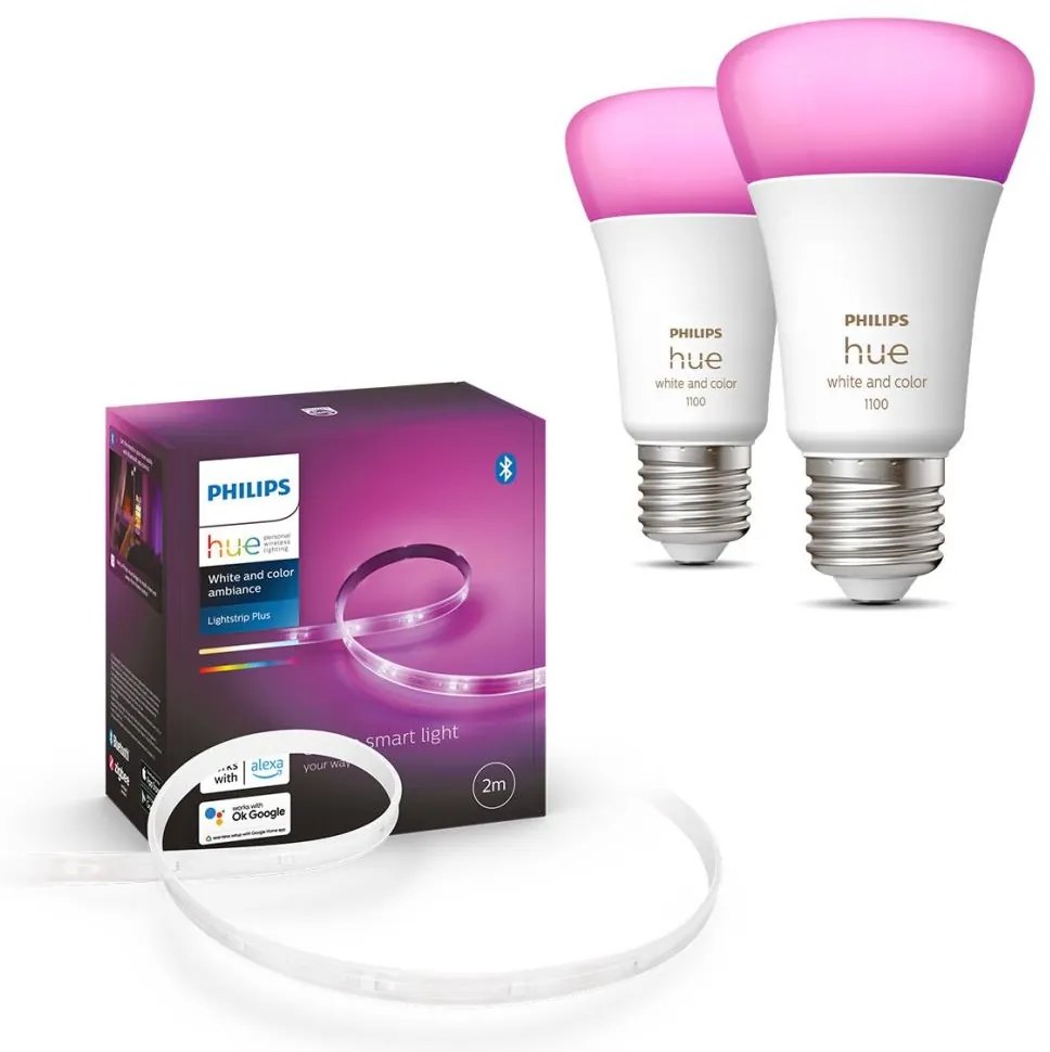 Philips | SADA -LED RGBW Stmívatelný pásek Philips Hue 2m 20W/230V + 2x LED Žárovka E27/9W | P5821