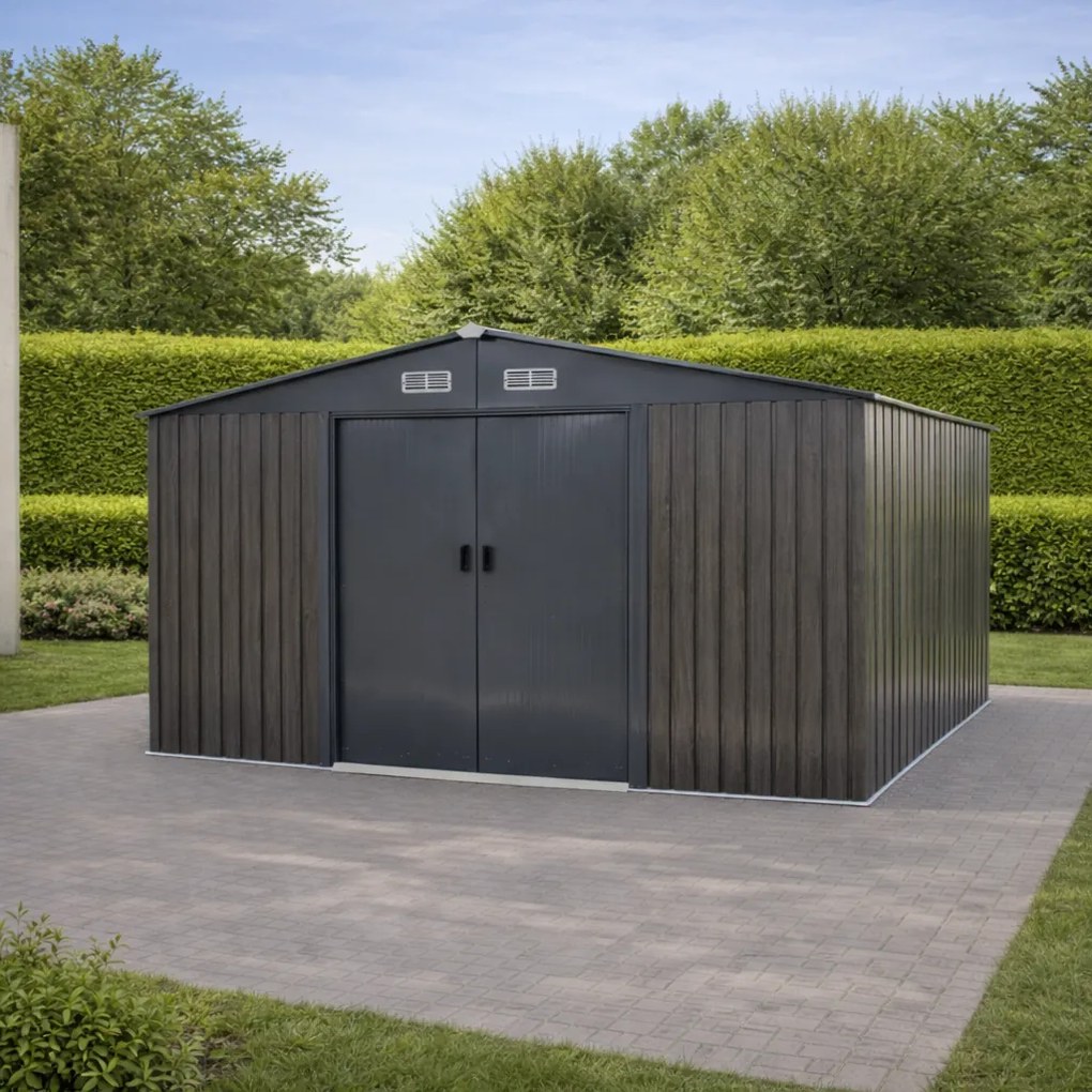 Zahradní domek BestBerg BBSH-1113WT / 13,3 m² / 342,5 x 389 x 202 cm / bílé dřevo/taupe