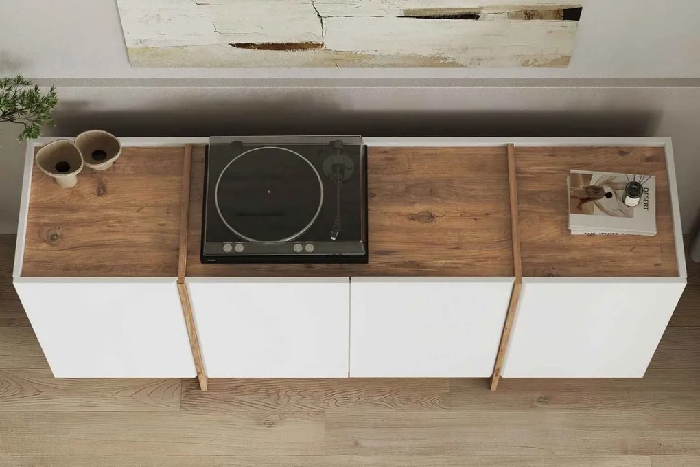 Designová komoda Radegund 180 cm bílá / atlantická borovice