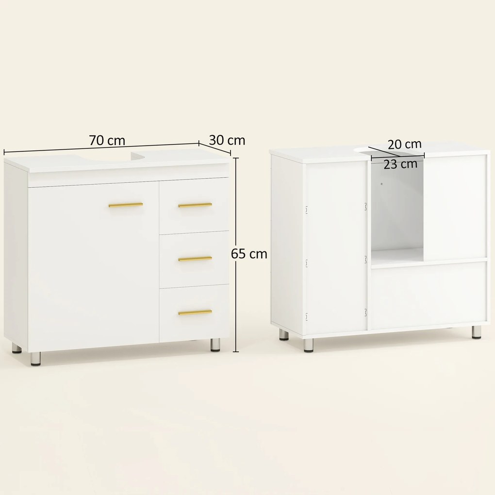 HOMCOM Spodní koupelnová skříňka, 3stupňový design, MDF, dřevotříska, bílá