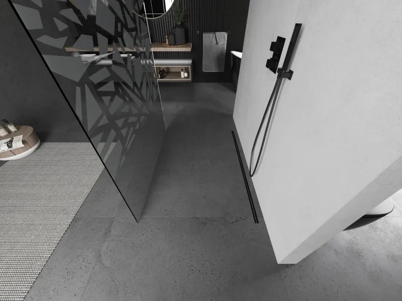 Mexen Kioto, sprchová zástěna Walk-In 100 x 200 cm, 8mm čiré sklo bílý vzor, grafitový profil, 800-100-002-95-85