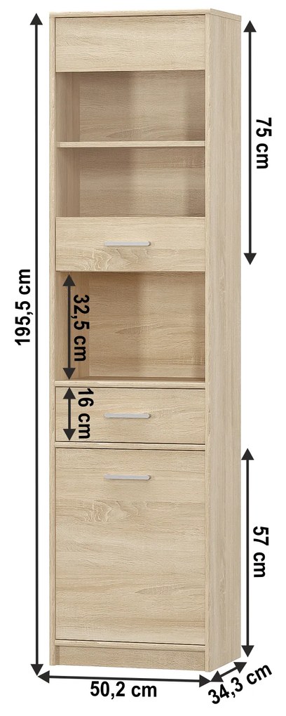 Kondela Vitrína 1D1W1S, dub sonoma, TEYO