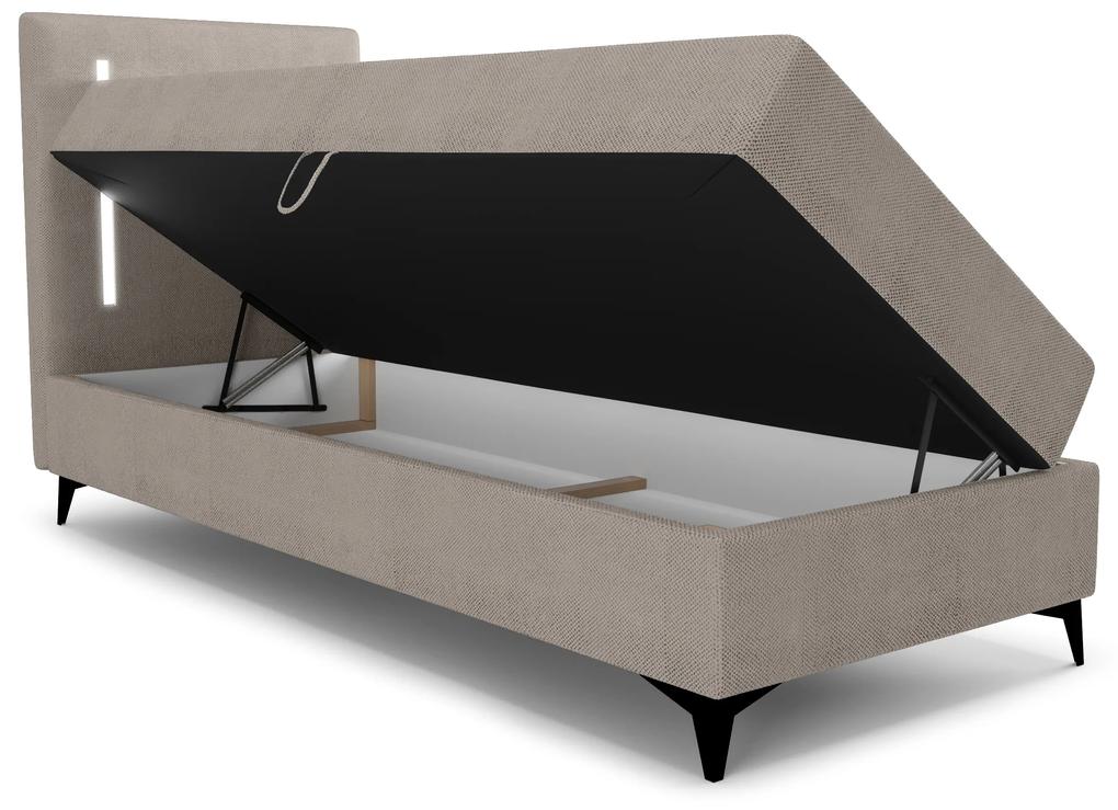 Jednolůžková postel 80 cm Ortega Comfort (hnědošedá) (s roštem a matrací, s úl. prostorem) (s LED osvětlením). 1082670
