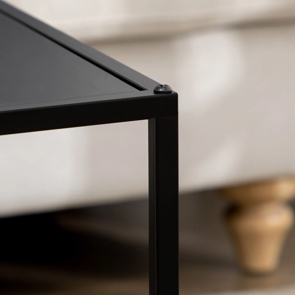 HOMCOM konferenční stolek sada 2 stolků moderní design ocelový rám do 10 kg černý 120x59x45cm do obývacího pokoje