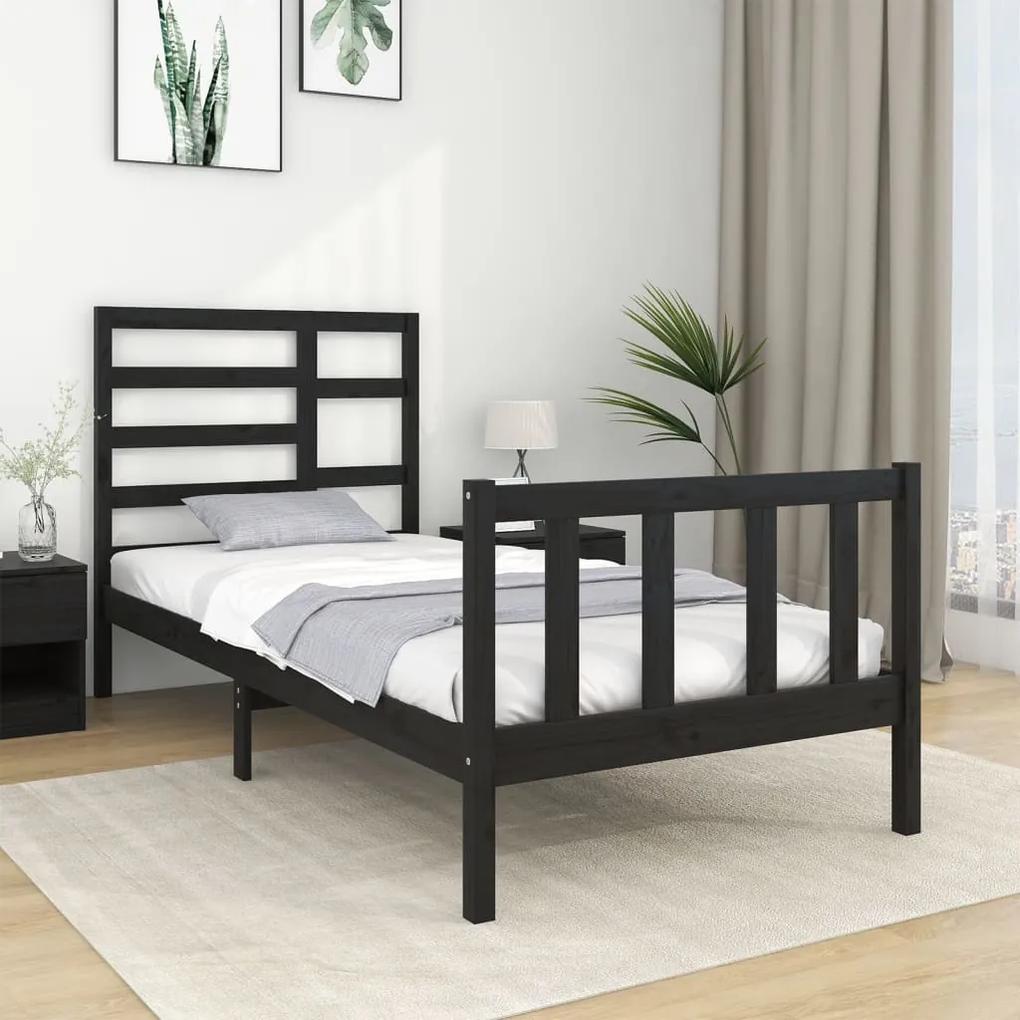 3105889 vidaXL Rám postele černý masivní dřevo 75 x 190 cm Small Single