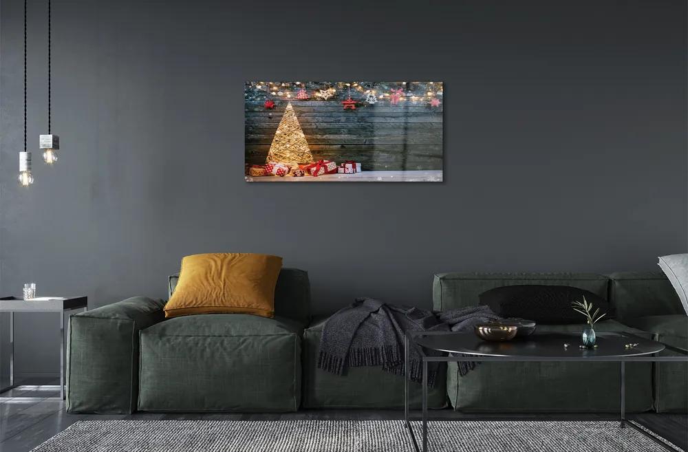 Obraz na skle Dárky Vánoční strom dekorace desky 125x50 cm