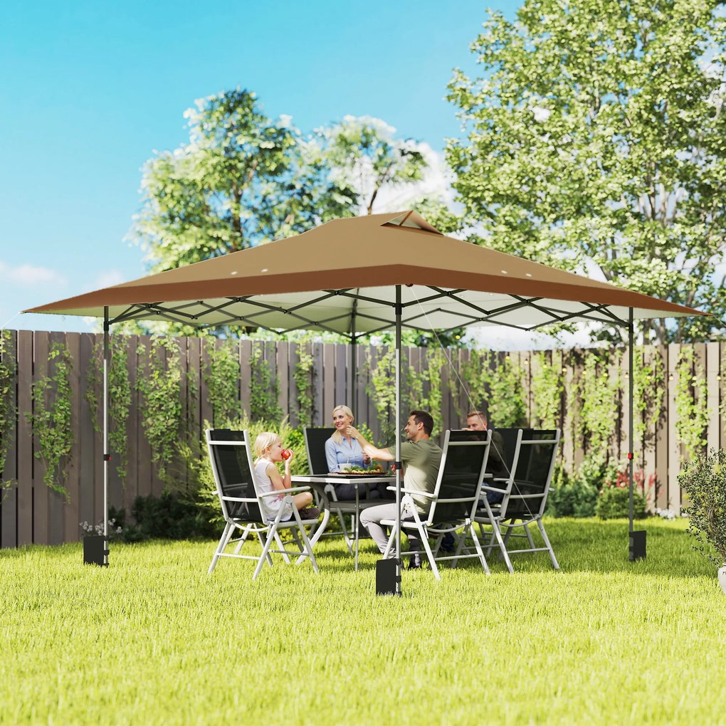 Outsunny skládací pop-up pavilon 4x4 m s centrálním zámkem UPF50+ Nastavitelná výška Písečné vaky a přepravní taška Béžová a hnědá