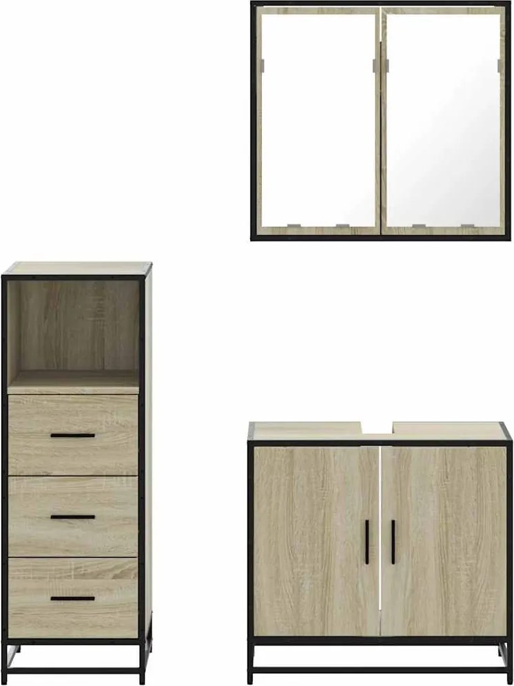 3dílný set koupelnového nábytku dub sonoma kompozitní dřevo 3301006