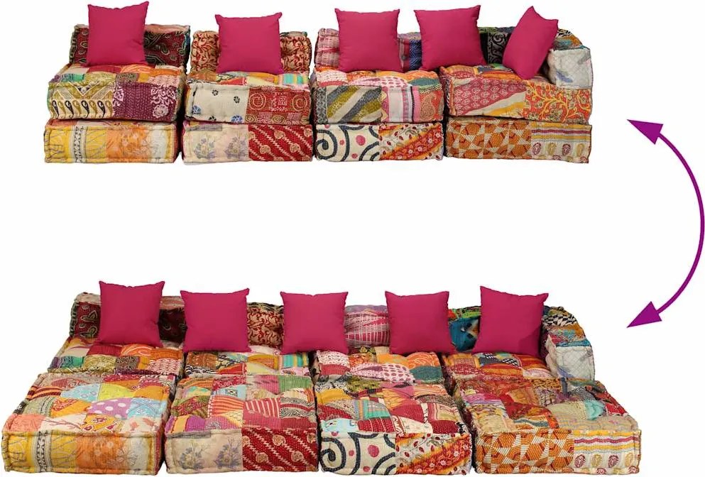4místný modulární pouf patchwork textil 244981