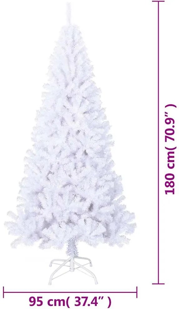 Umělý vánoční stromek s hustými větvemi bílý 180 cm PVC 321039