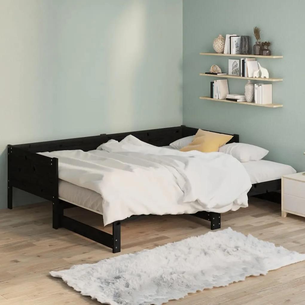 Výsuvná postel černá masivní borovice 2x (90 x 200) cm,  820256