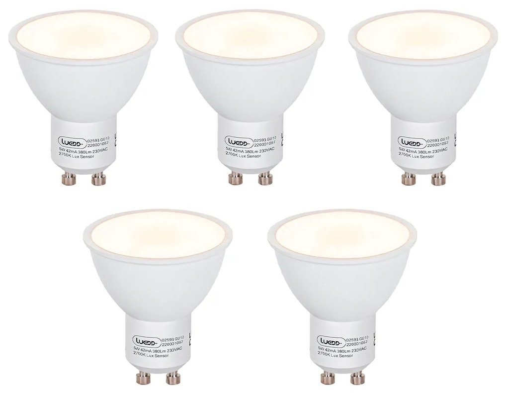 Sada 5 LED žárovek GU10 se snímačem soumraku 5W 380lm 2700K