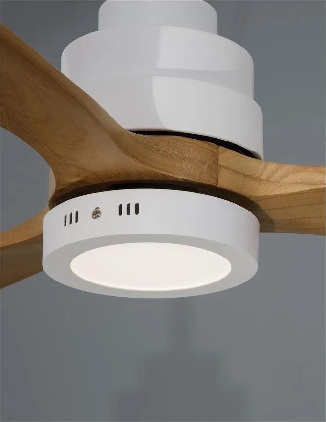 NV 9952314 Stropní ventilátor se světlem NATURE matná bílá ocel a sklo dubové dřevo 5 rychlostí 25W LED - NOVA LUCE