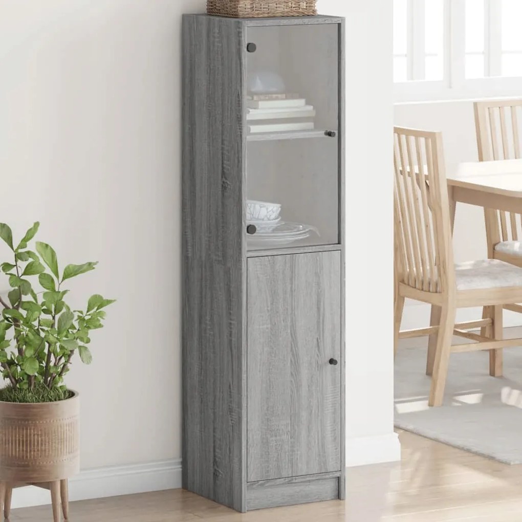 Highboard Se Skleněnými Dvířky 35 X 37 X 142 Cm Šedá sonoma