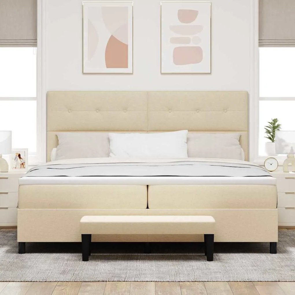 Postel s boxspringem s čelo Krémová 200 x 200 cm textil 3344098