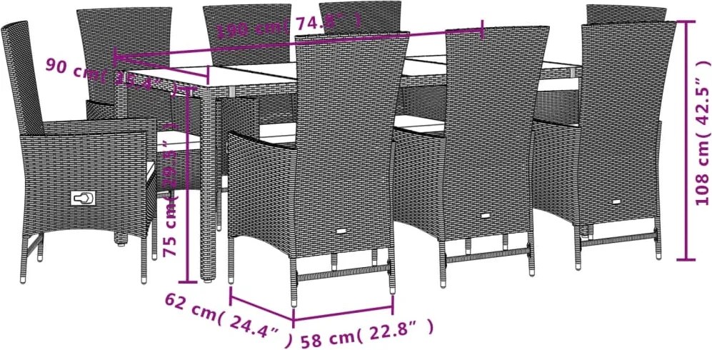 9dílný zahradní jídelní set s poduškami béžový polyratan 3277580