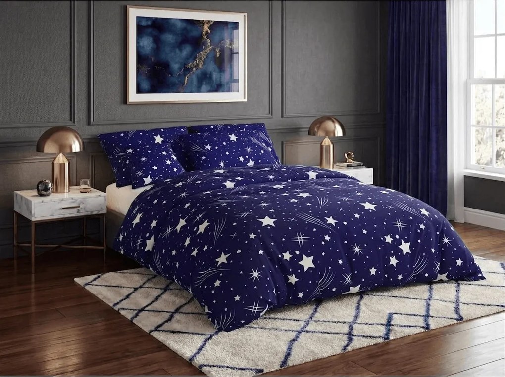 Krepové povlečení NOČNÍ OBLOHA POLY modré Rozměr povlečení: 2 ks 70 x 90 cm | 200 x 220 cm