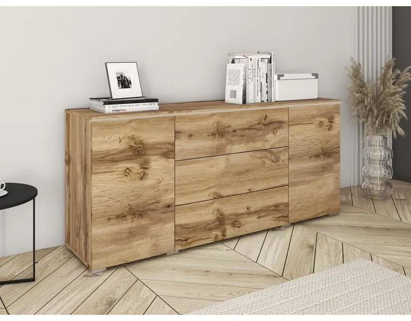 Komoda do pokoje Sawoti 150, Barva: šedé palladium, Osvětlení: osvětlení LED - bílé