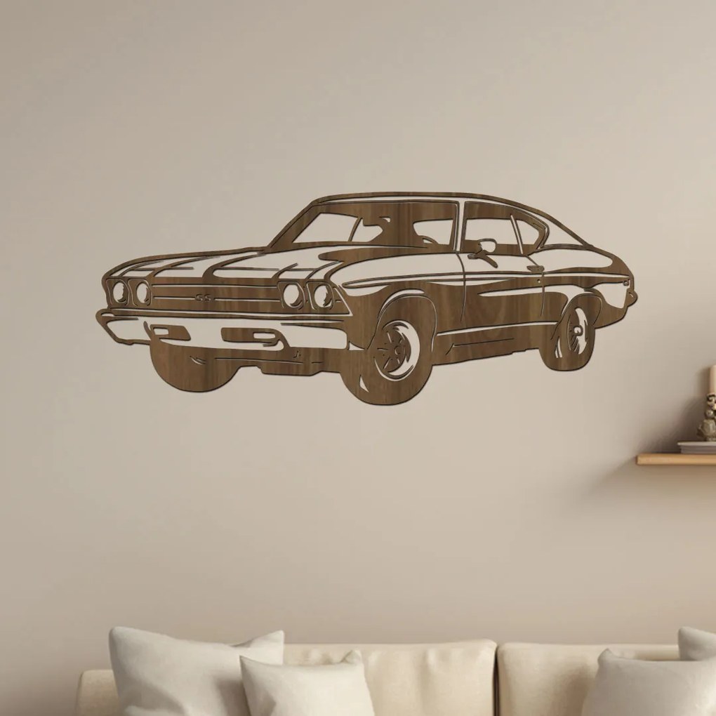 dřevo života Dřevěný obraz Chevrolet Chevelle SS F235 Zvolte rozměr (cm): 95x37, Zvolte barvu dekoru: Černá