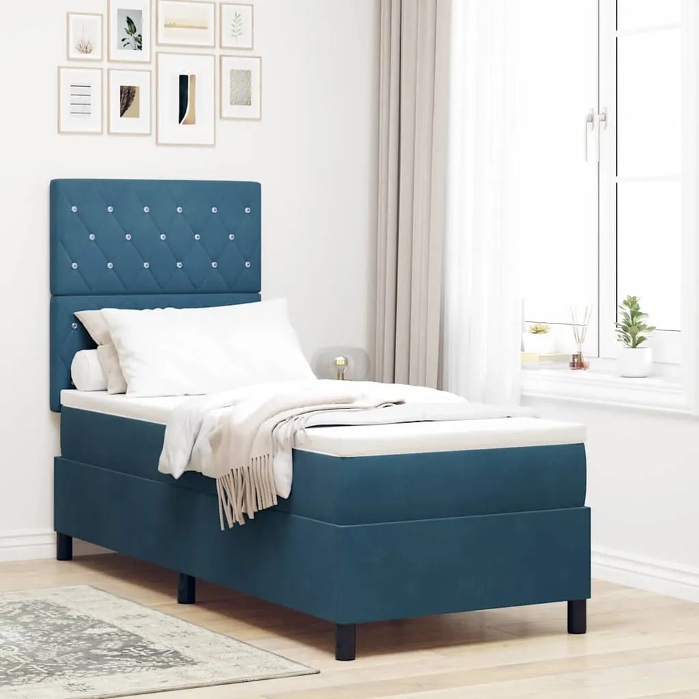 Postel s boxspringem s matrací Tmavě modrá 80 x 200 cm samet 3339732