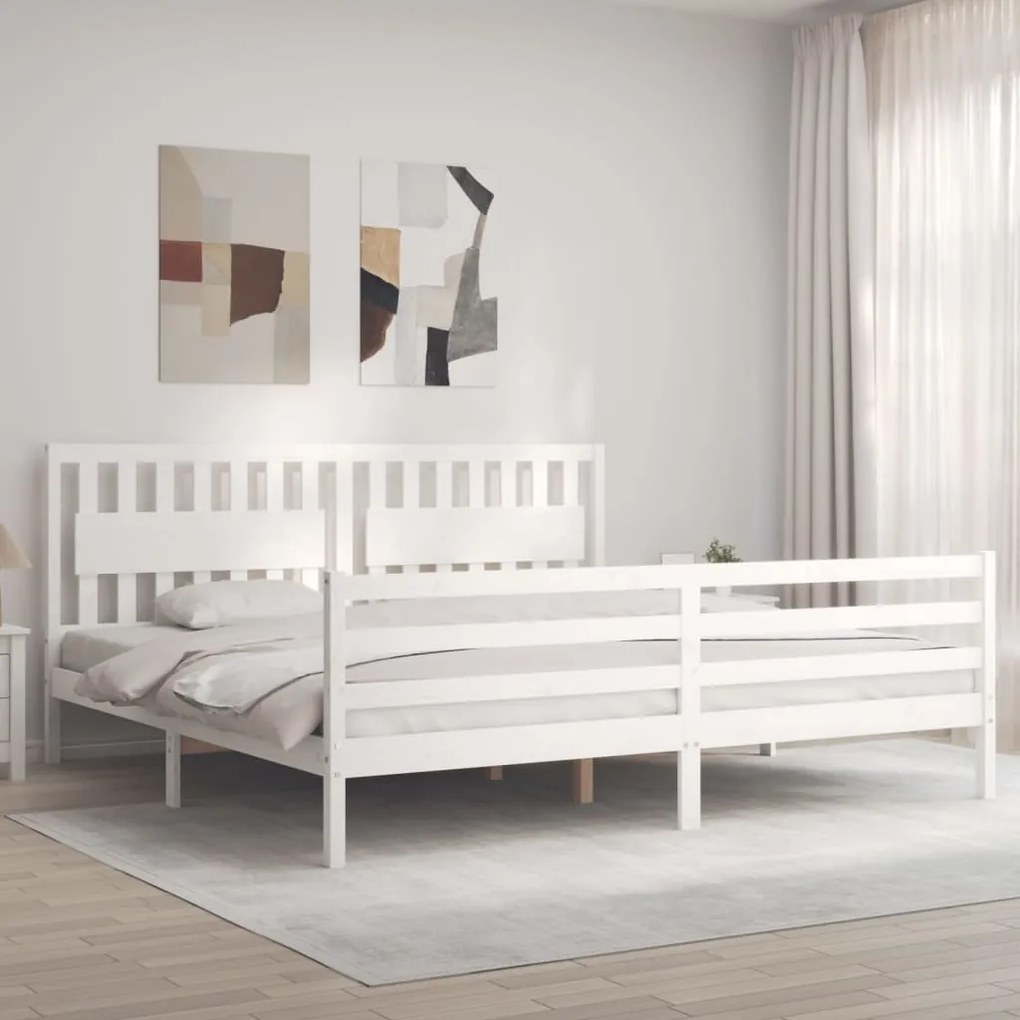 Rám postele s čelem bílý 200 x 200 cm masivní dřevo 3194332