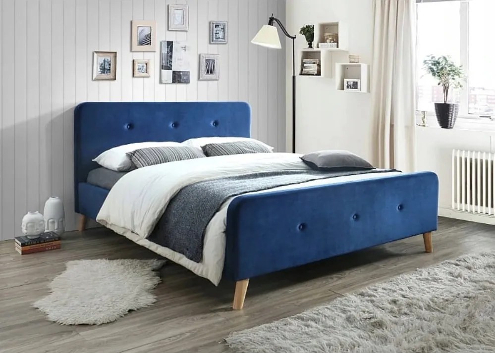 Čalouněná postel CS11472, velvet granátově modrá látka, 160x200 cm