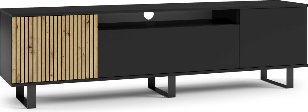 Eka Televizní skříňka JOEY na kovových nožkách 200 cm, Černá/Dub Artisan