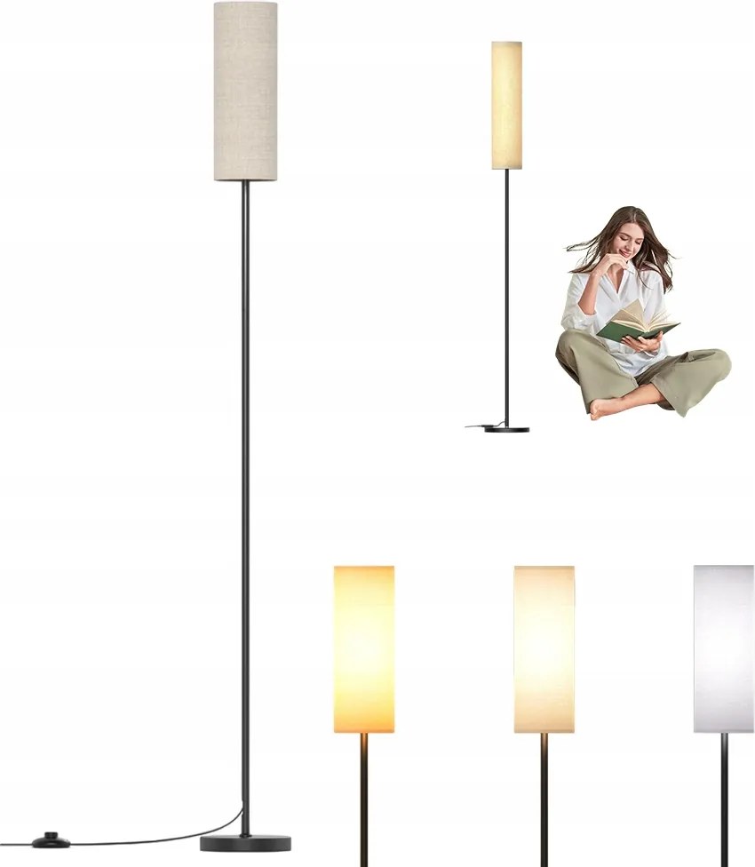 Jednoduchá Lněná Stojící Stojací Lampa Do Obývacího Pokoje S Ložnicí E27 164 CM, 3 Barvy