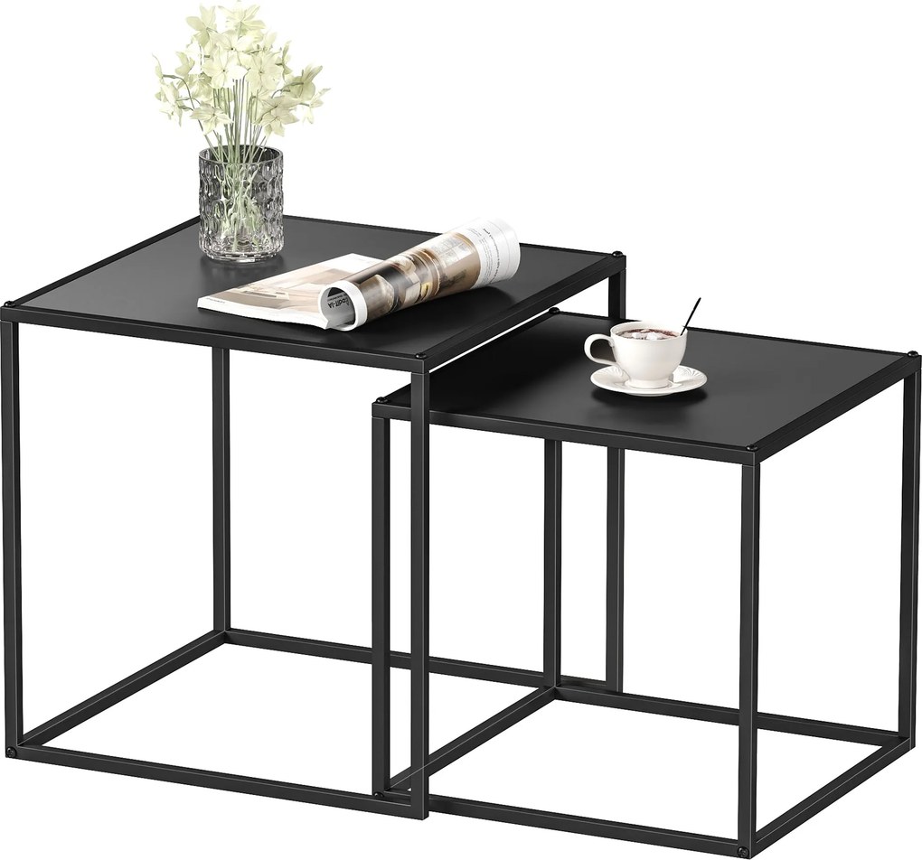 HOMCOM konferenční stolek sada 2 stolků moderní design ocelový rám do 10 kg černý 120x59x45cm do obývacího pokoje