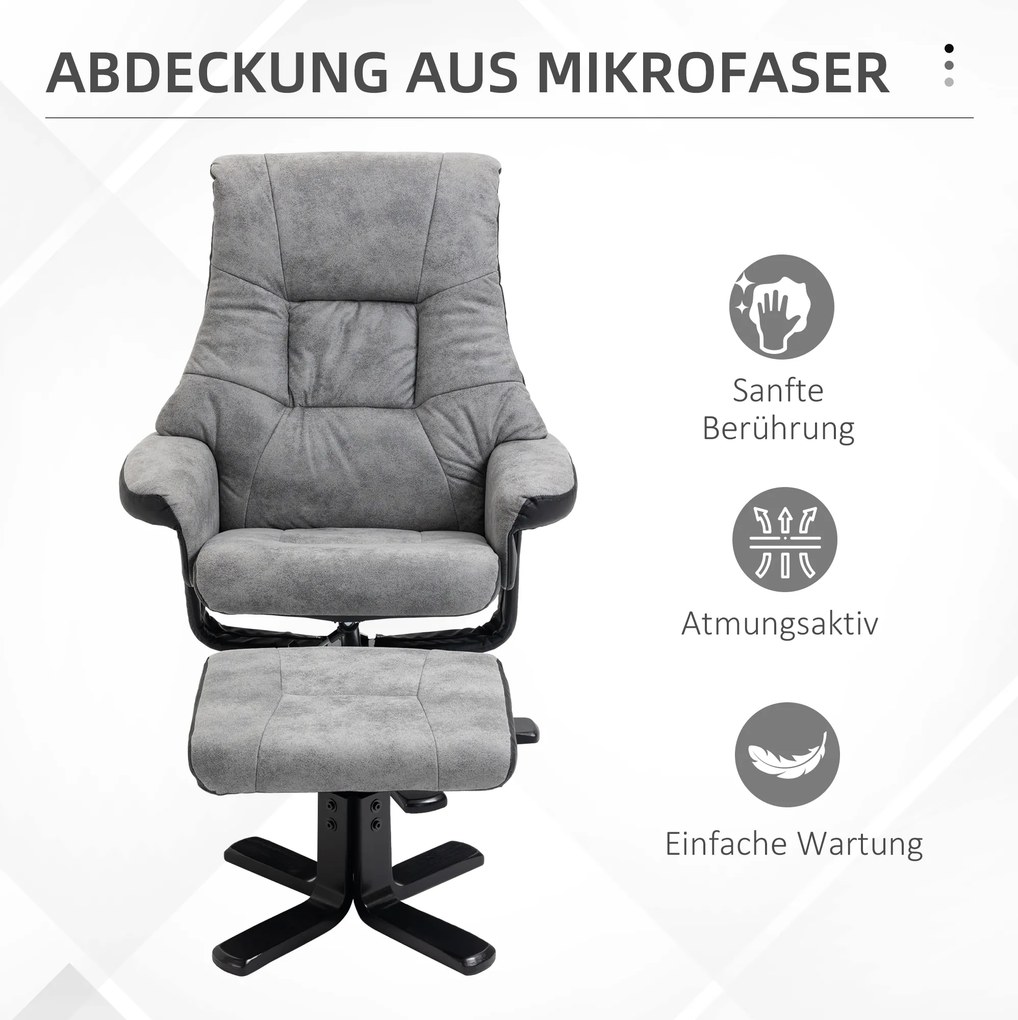 HOMCOM polohovací křeslo s taburetem, otočné TV křeslo s funkcí polohování, mikrovlákno šedé, 78x82,5x109 cm, ideální pro obývací pokoj a relaxaci | …