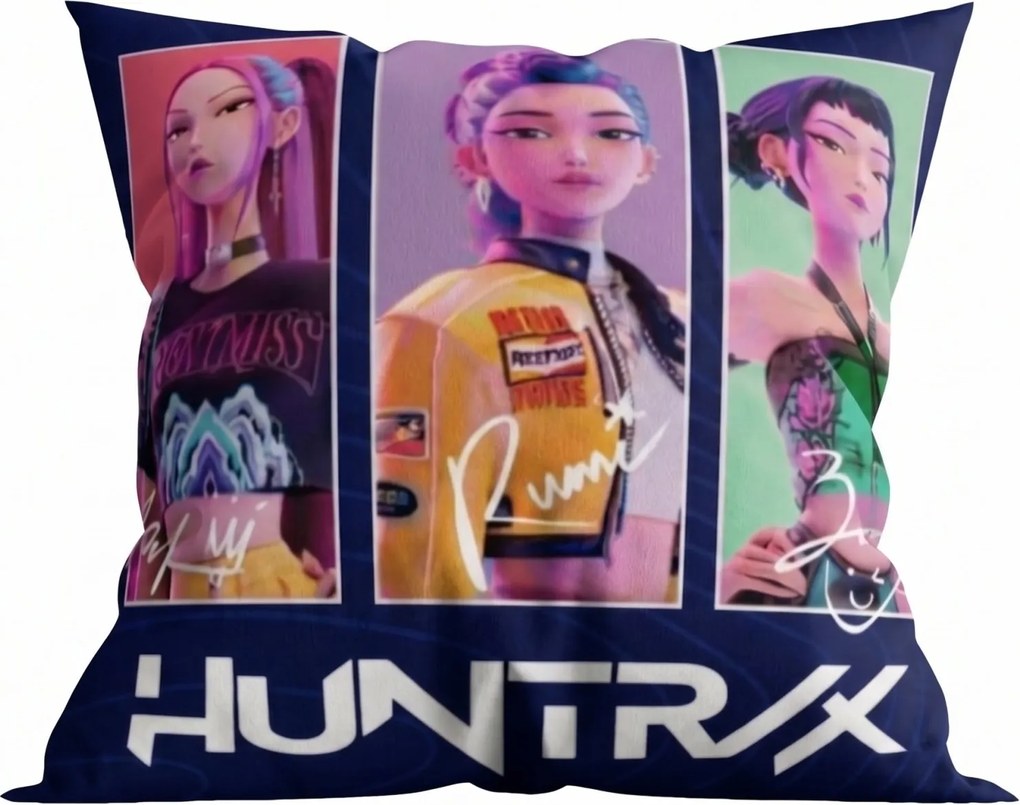 Polštář KPop Demon Hunters HUNTR/X - Rumi, Mira a Zoey - 40x40 cm
