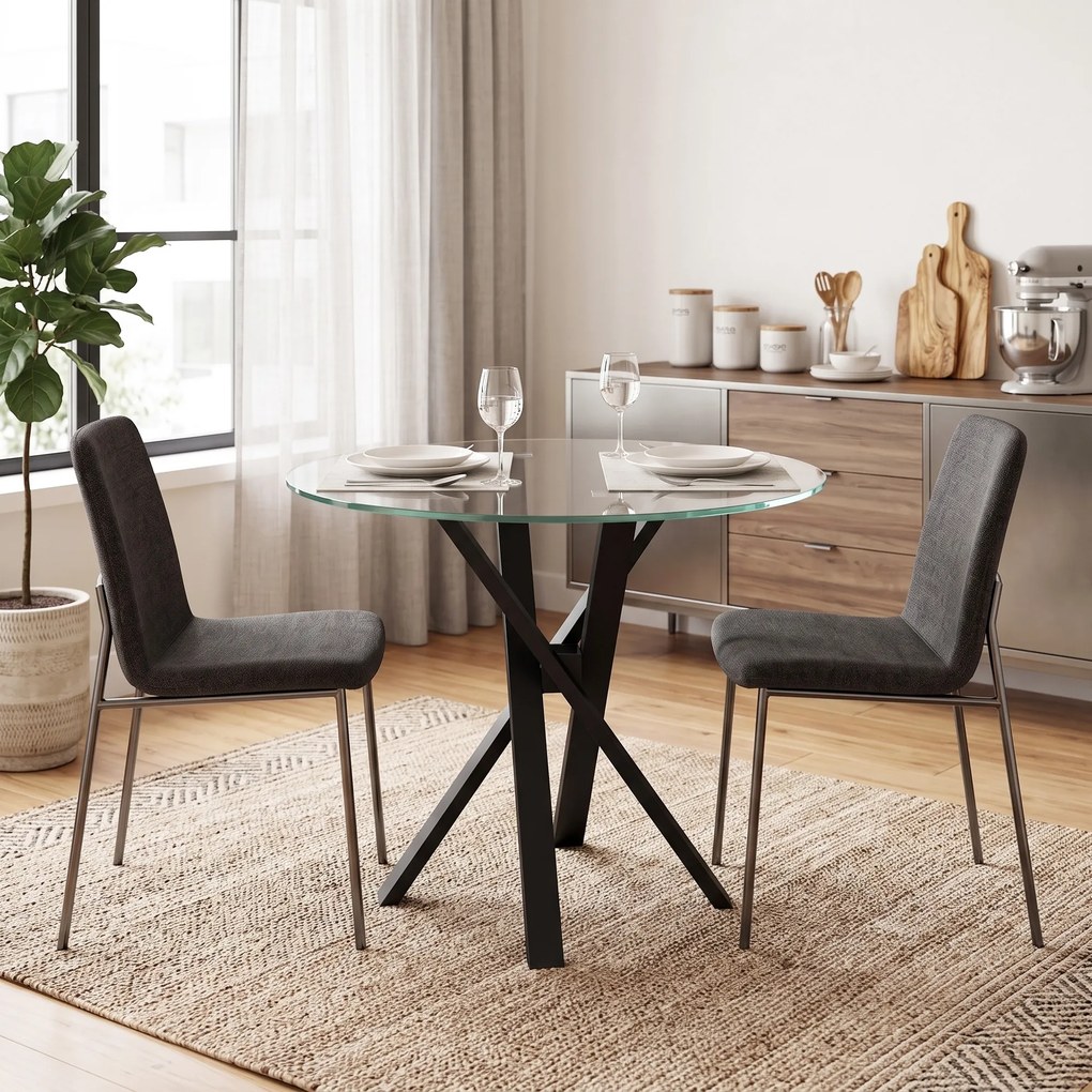 HOMCOM kulatý jídelní stůl pro 4 osoby, tvrzené sklo, Ø 80 cm