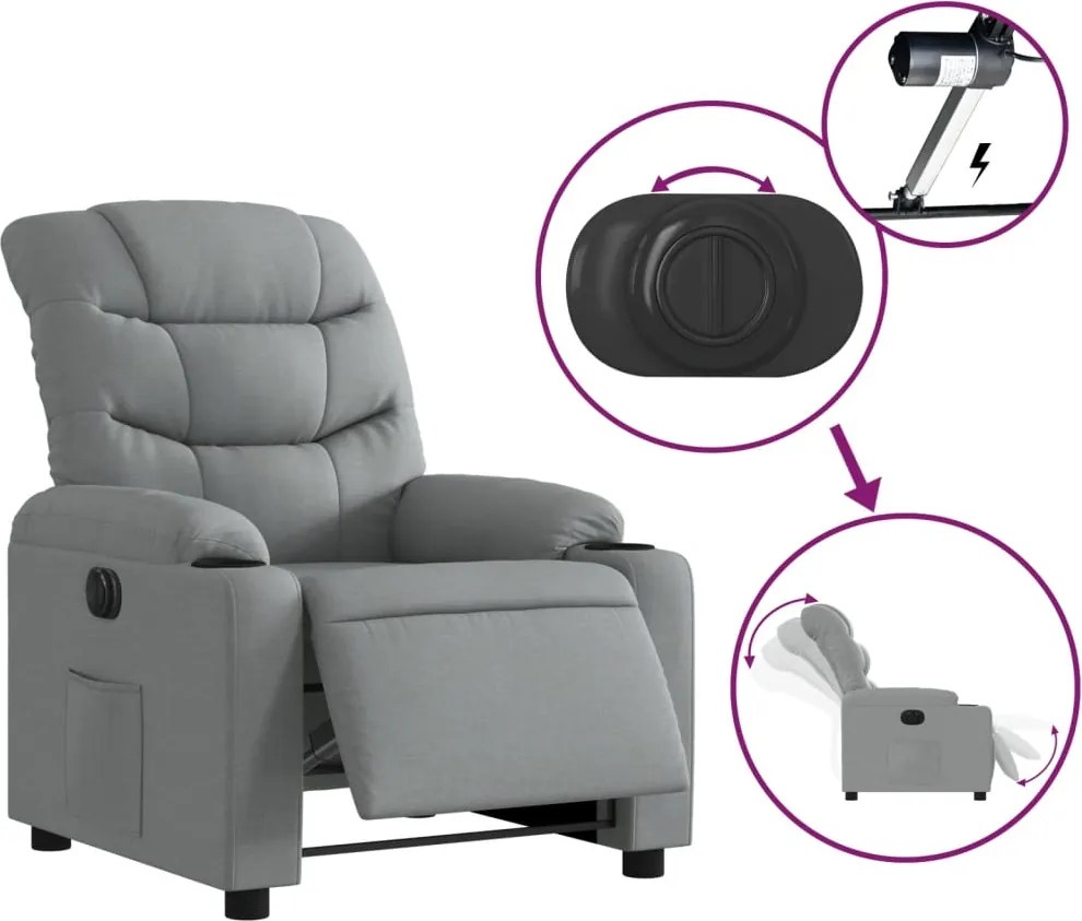 Elektrické polohovací křeslo světle šedé textil 3206627