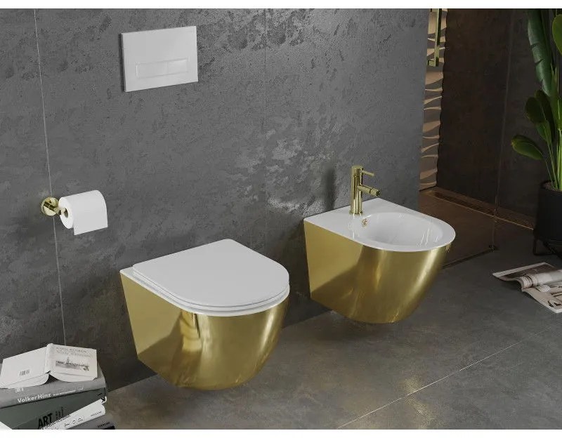 Mexen Lena, závěsný bidet 480x370x325 mm, bílá - zlatá, 35224806