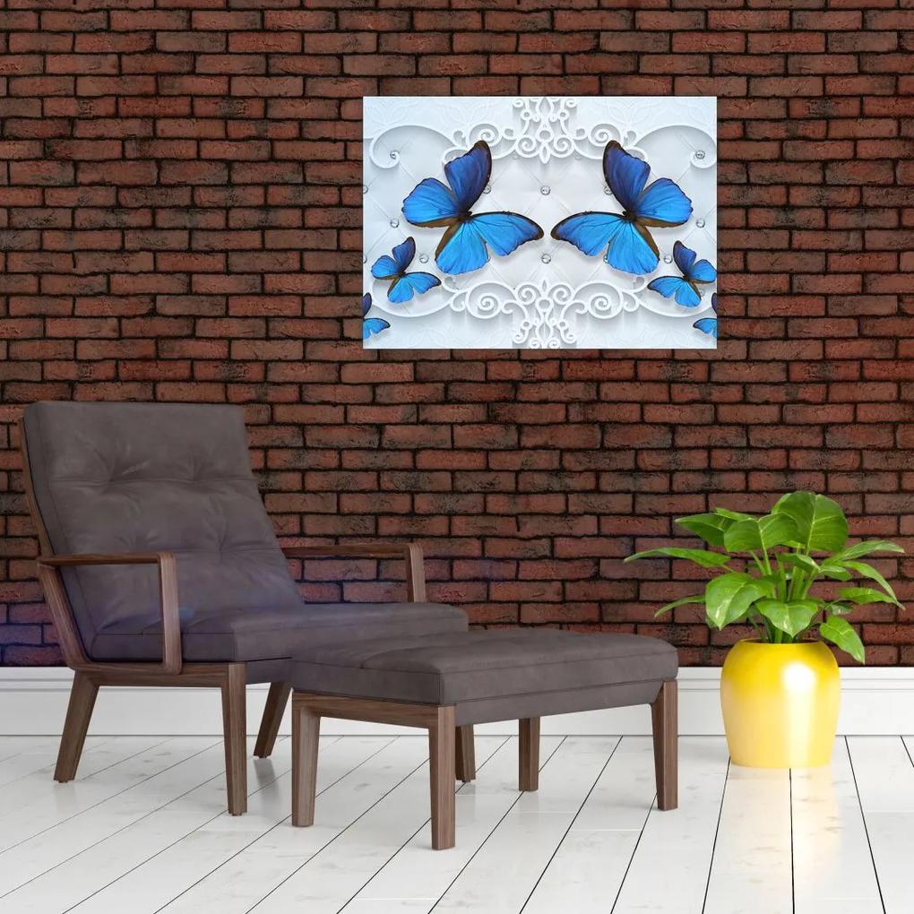 Skleněný obraz - Modří motýli (70x50 cm)