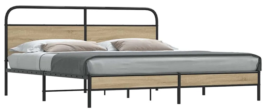 Kovový rám postele bez matrace kouřový dub 200 x 200 cm 3318672