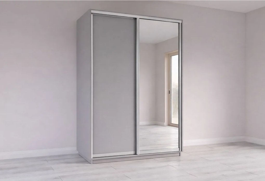 Skříň s posuvnými dveřmi 1500x2400x600 1LTD 1 Zrcadlo myší šedá, profil stříbrný