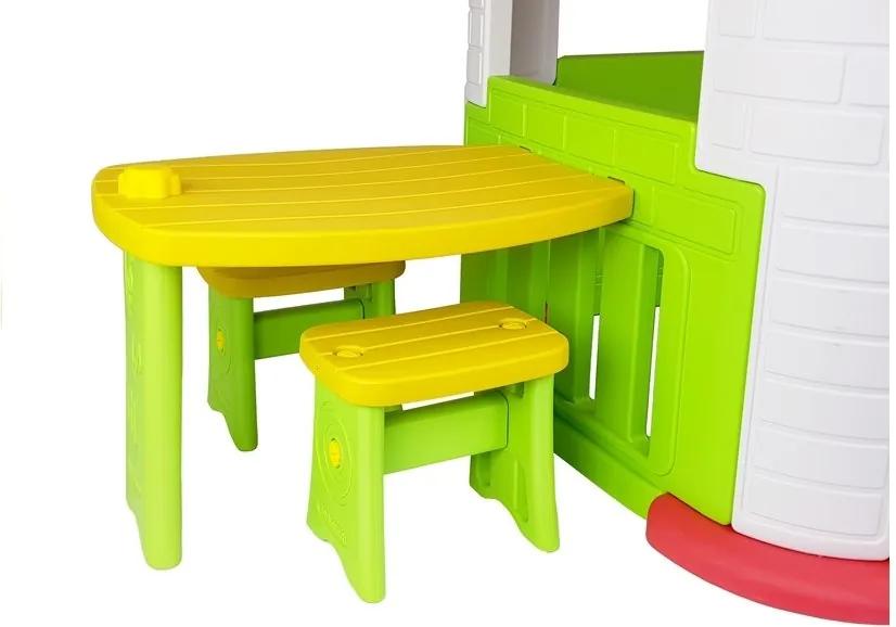 Sada zahradního domku + stůl, židle bílo-žlutý