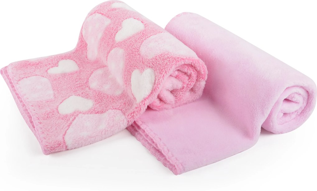 Dětská deka set 2 kusy DIEGO růžová srdíčka 80x90 cm mikrovlákno Mybesthome
