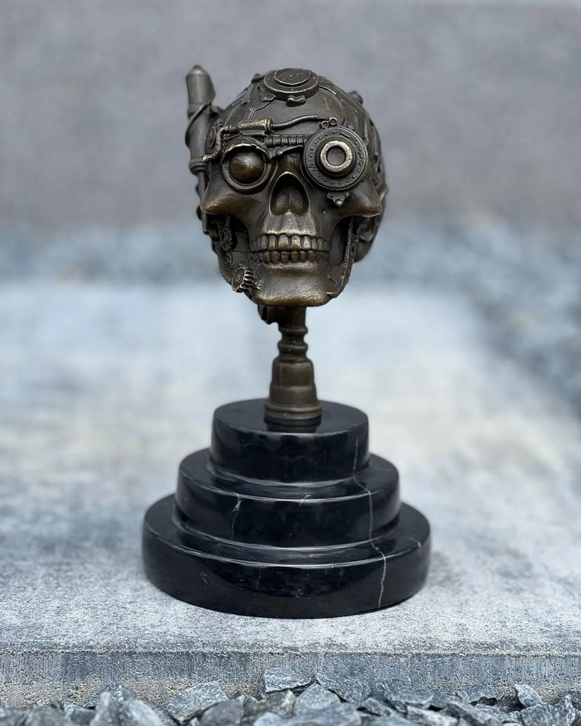 Bronzová socha soška - Lebka Steampunk